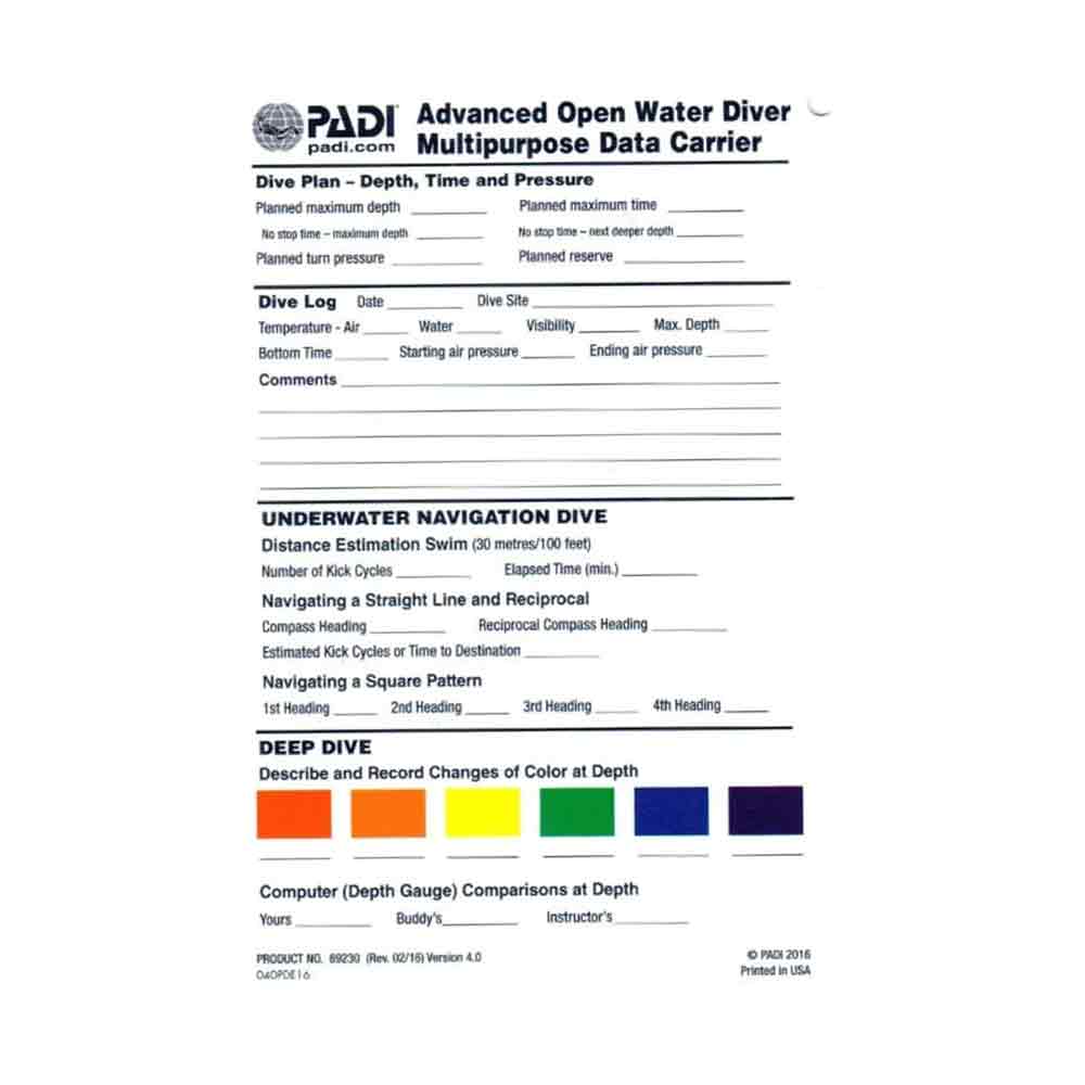 Padi Advanced Open Water Data Carrier