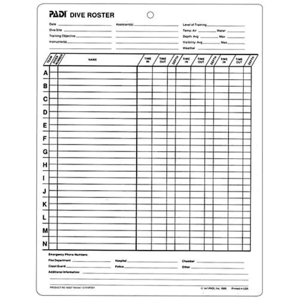 Padi Dive Roster Slate